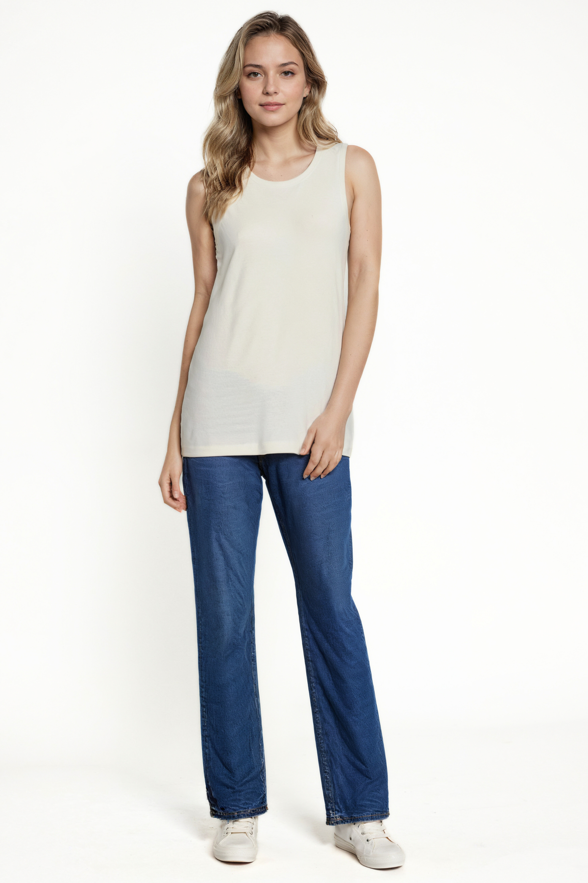 Ribbed Crew-Neck Tank | Egret – Three Dots